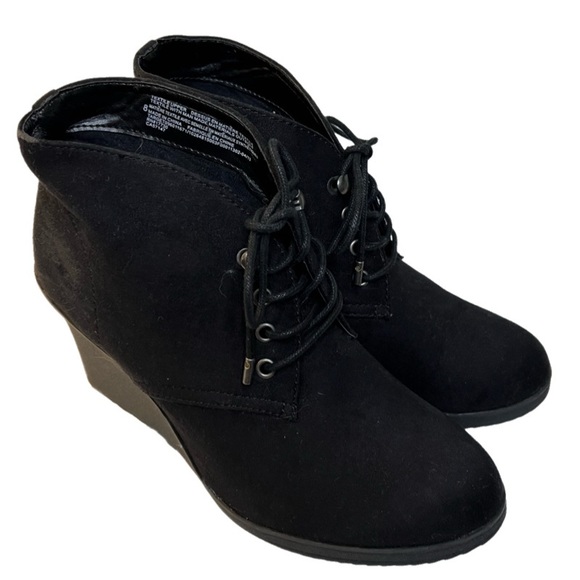 Merona | Shoes | Merona Black Wedge Lace Up Bootie Size 8 | Poshmark